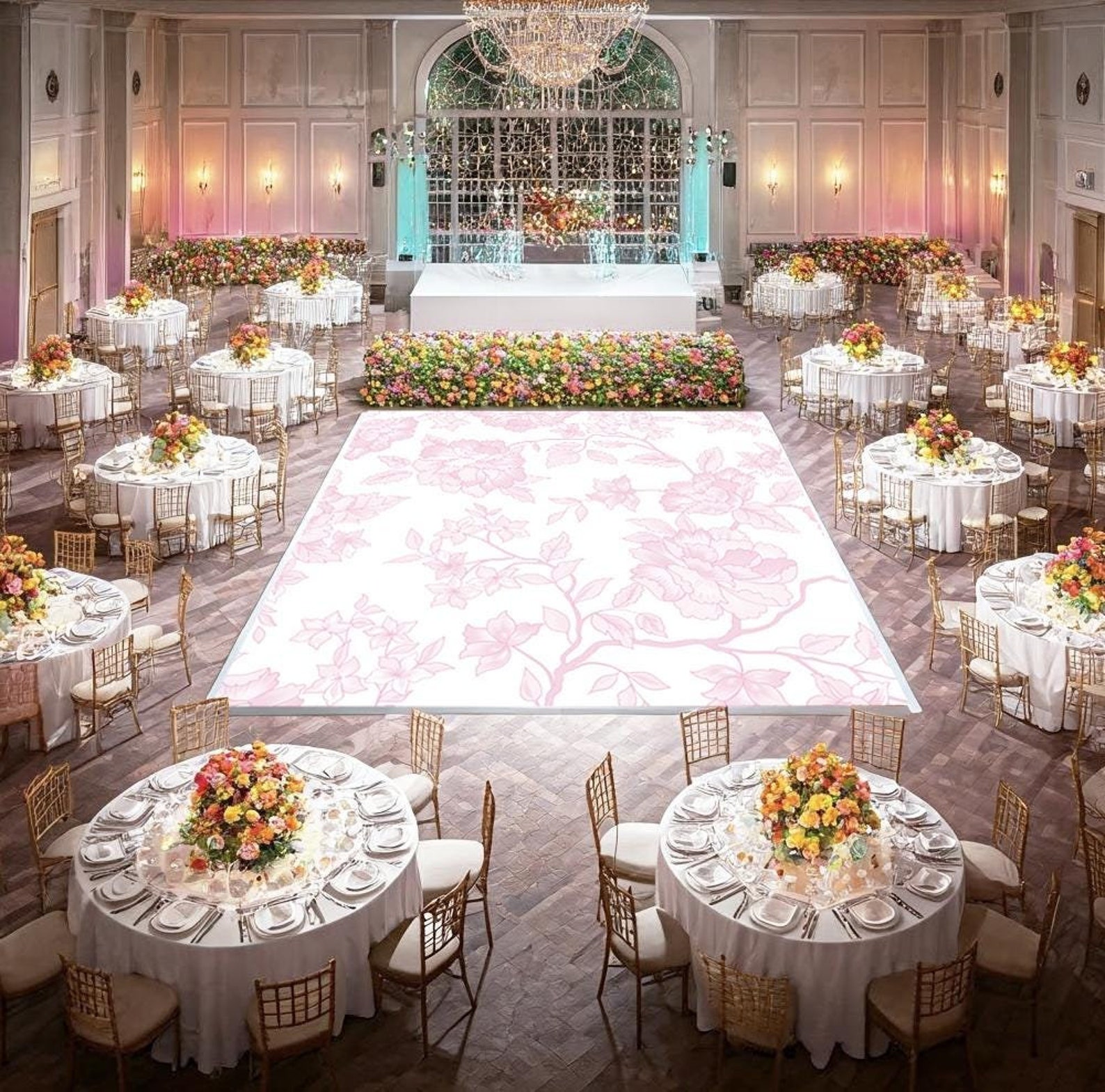 Light Pink Floral Dance Floor Pattern. Custom Wedding Monogram Dance ...