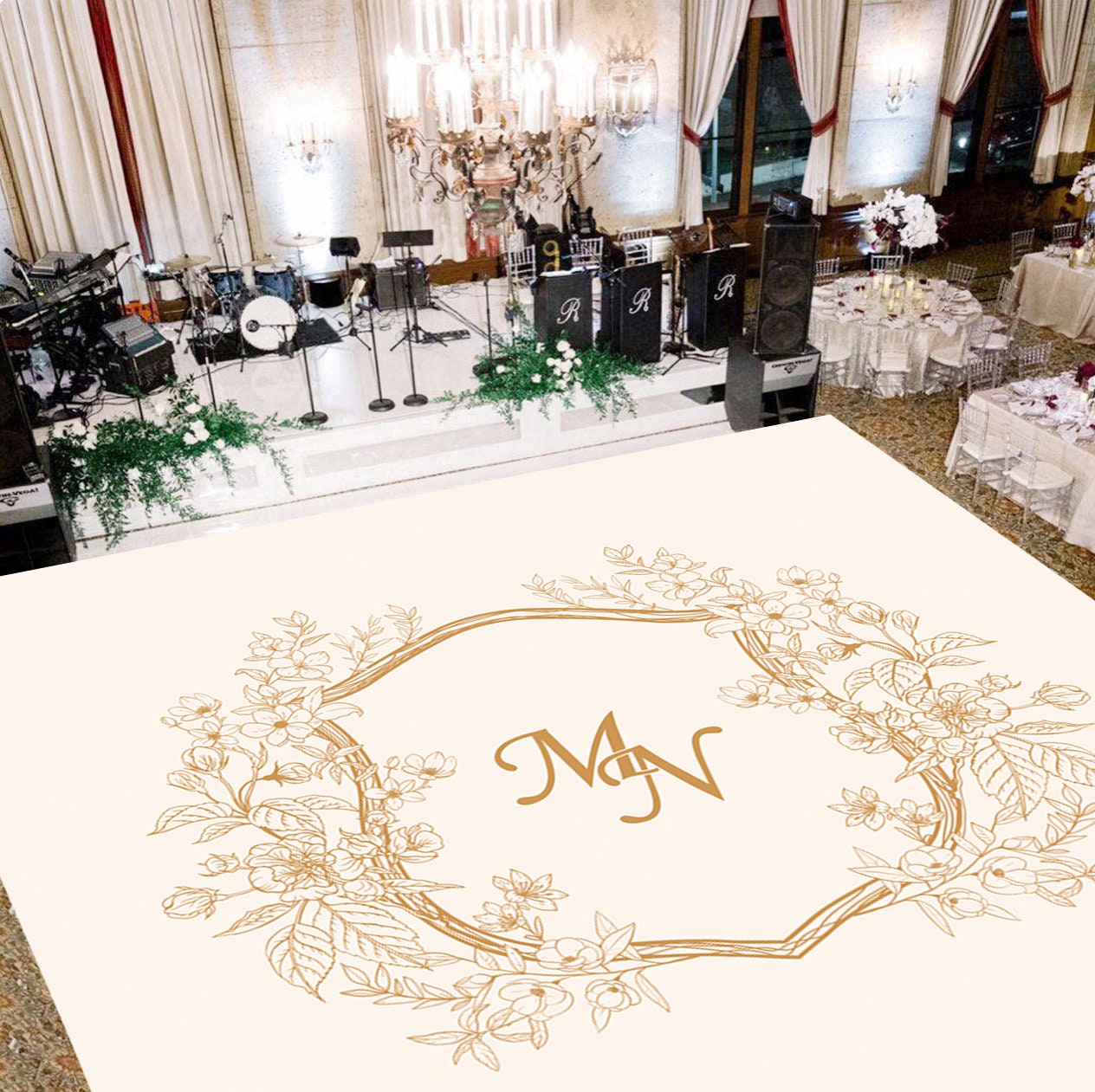 Custom Wreath Wedding Monogram Dance Floor Designs Ivory, Gold. - Etsy