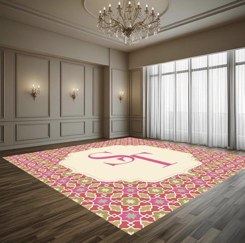 Indian-inspired Geometric Monogram Wedding Dance Floor Design | Digital ...