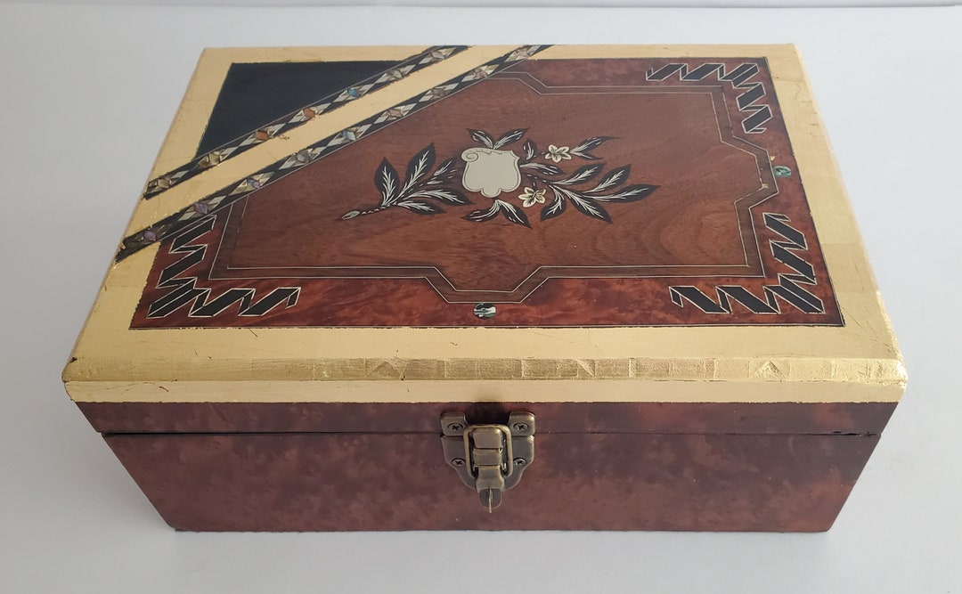 Vintage Wooden Slope Writing Desk / Victorian Lap Desk Embellished ...