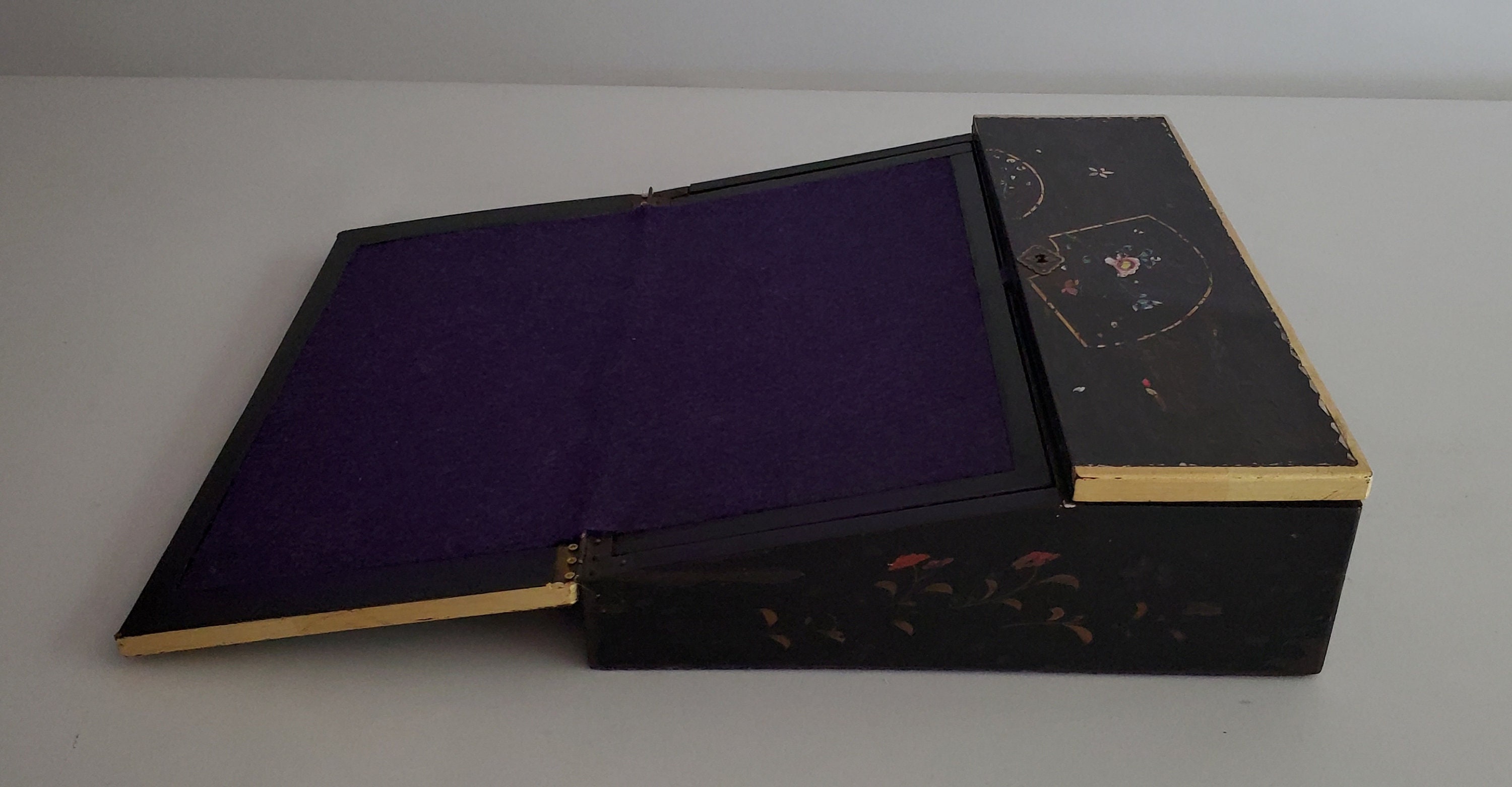 Vintage Wooden Slope Writing Desk / Victorian Lap Desk Embellished With ...