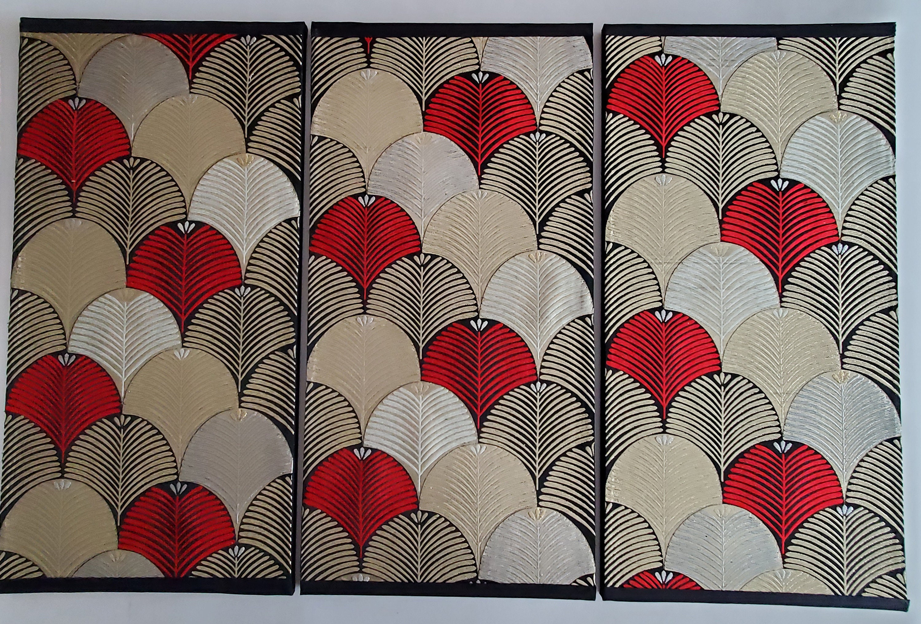 Curated Set of Three 12” X 24” Japanese Obi Sash Pieces Glued to ...