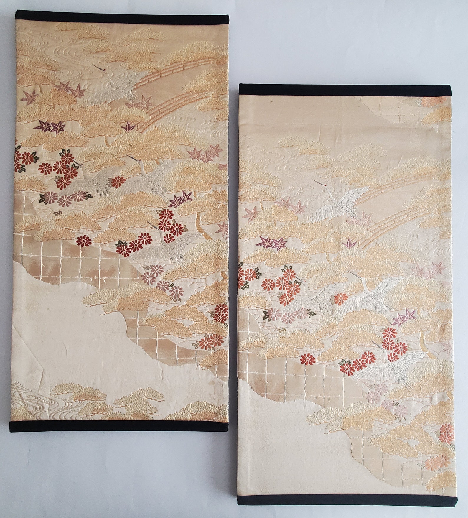 Curated Set of Two 12” X 24” Japanese Obi Sash Pieces Glued to ...