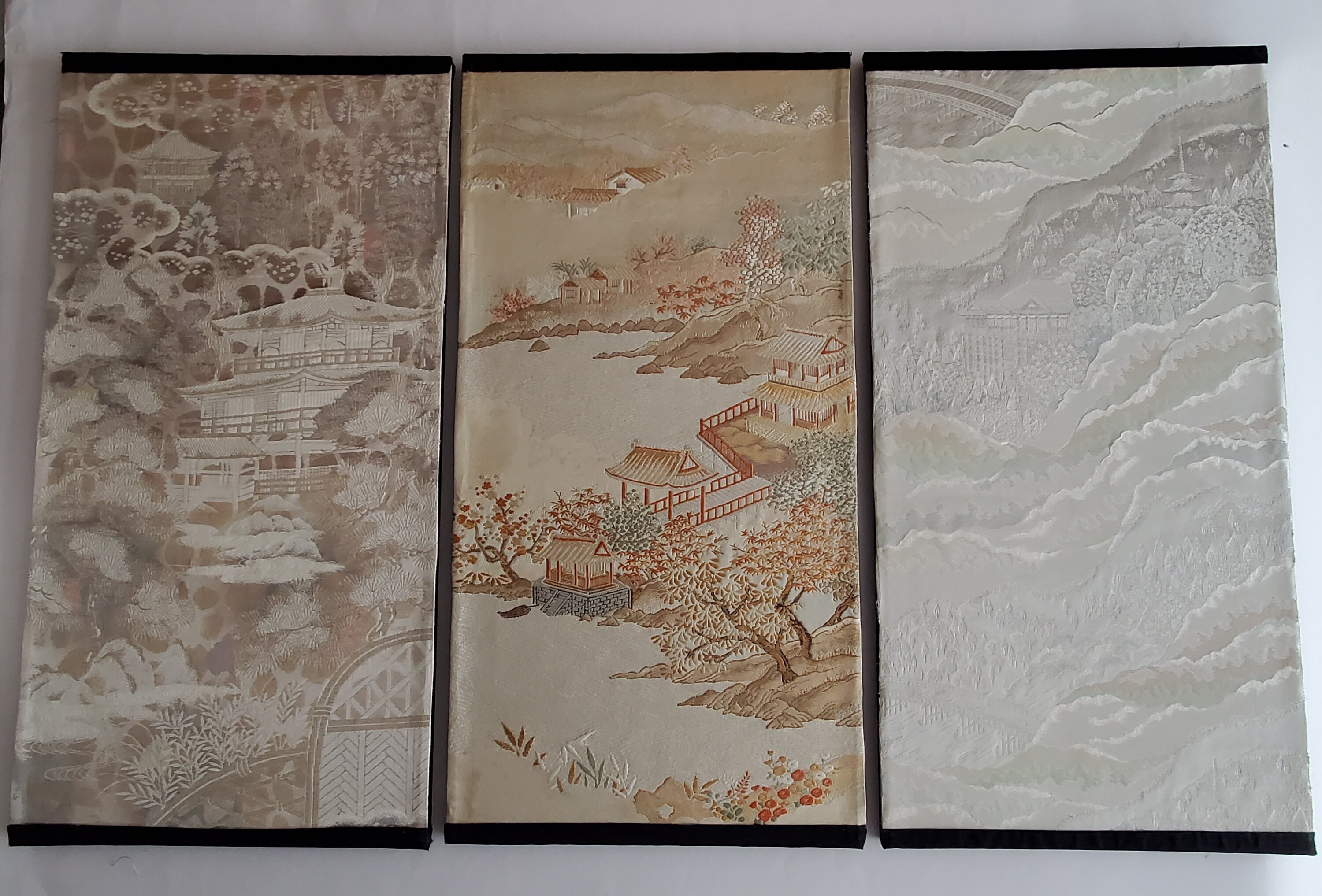 Curated Set of Three 12 X 24 Japanese Obi Sash Pieces Glued to ...