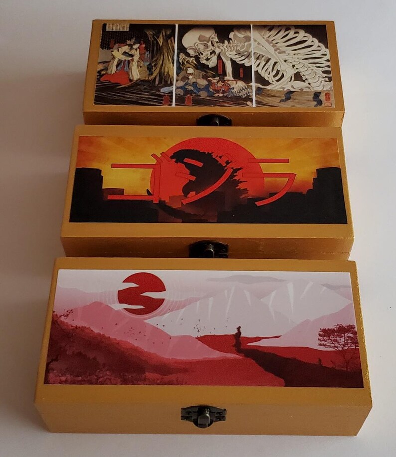 Three Gold Wood Memory Keepsake Storage Boxes 8”x4”x3” With Vinyl ...