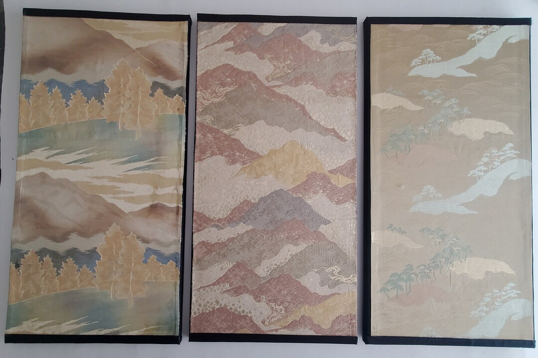 Curated Set of Three 12 X 24 Japanese Obi Sash Pieces Glued to ...