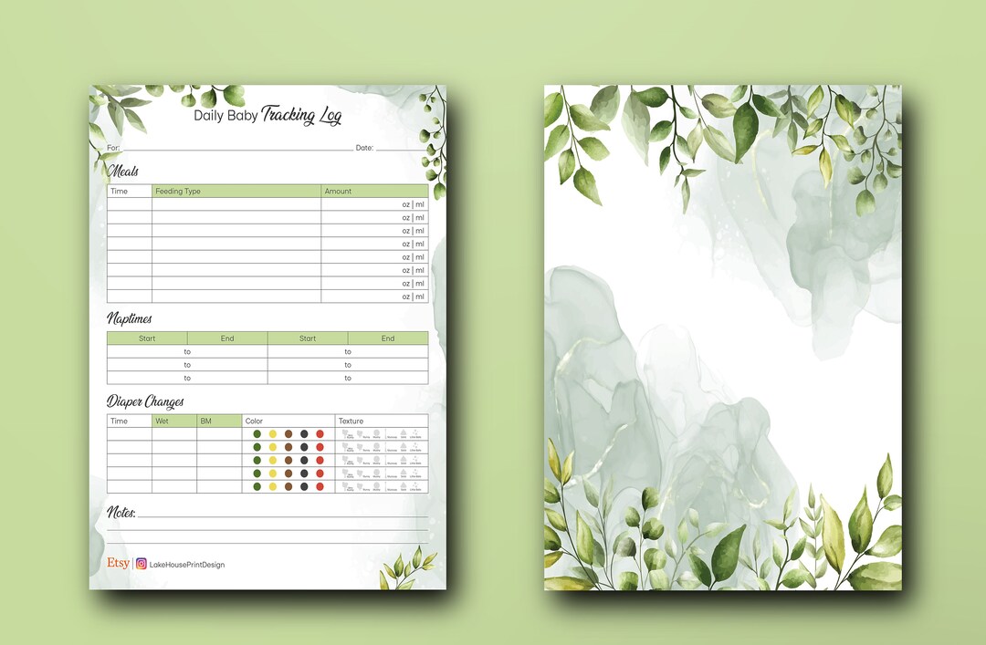 Leafy Plant Baby or Toddler Tracker: Daily Log for Feedings, Naps, and ...
