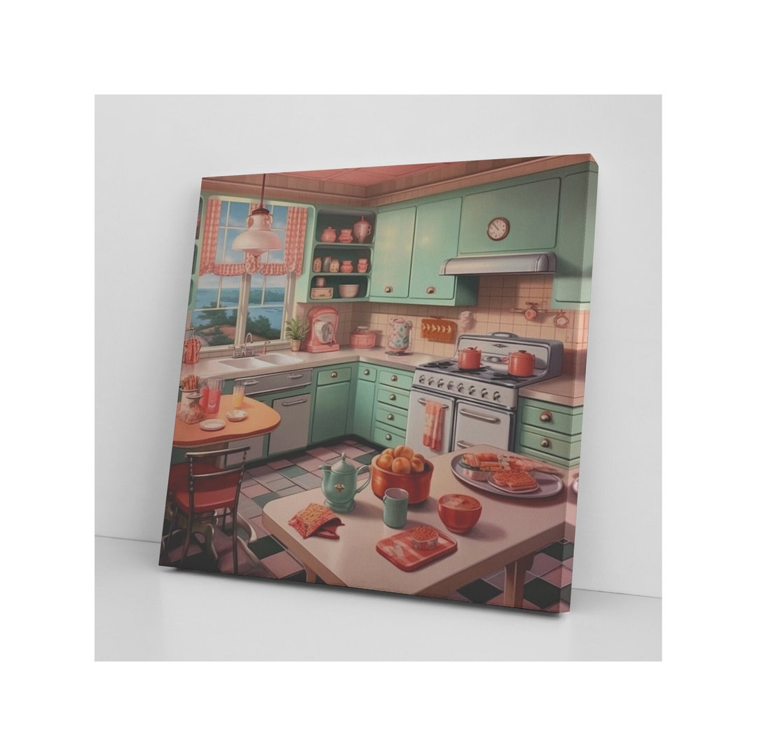 Vintage 1950's Kitchen Canvas Print | Unique AI Artwork | Baking and ...