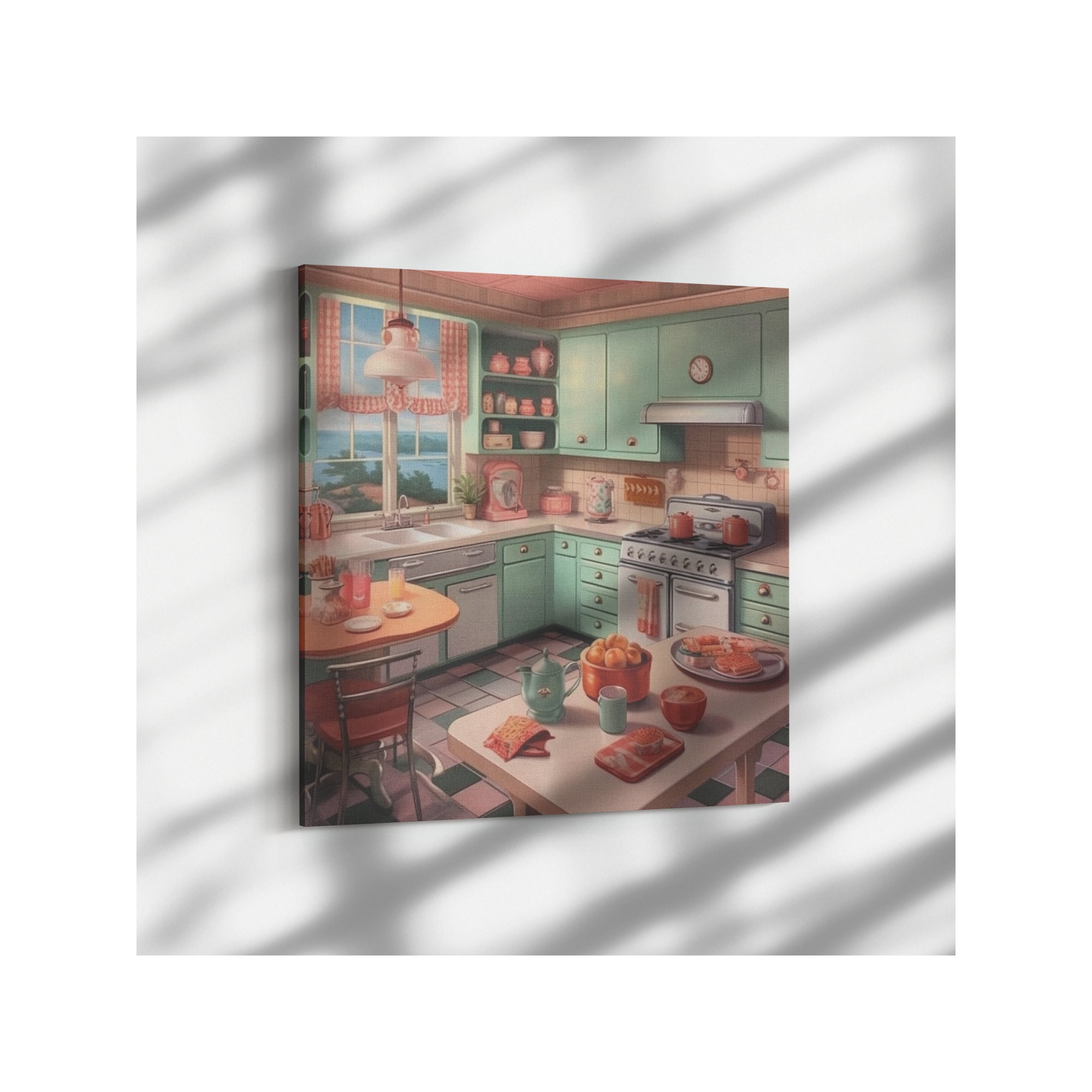Vintage 1950's Kitchen Canvas Print | Unique AI Artwork | Baking and ...