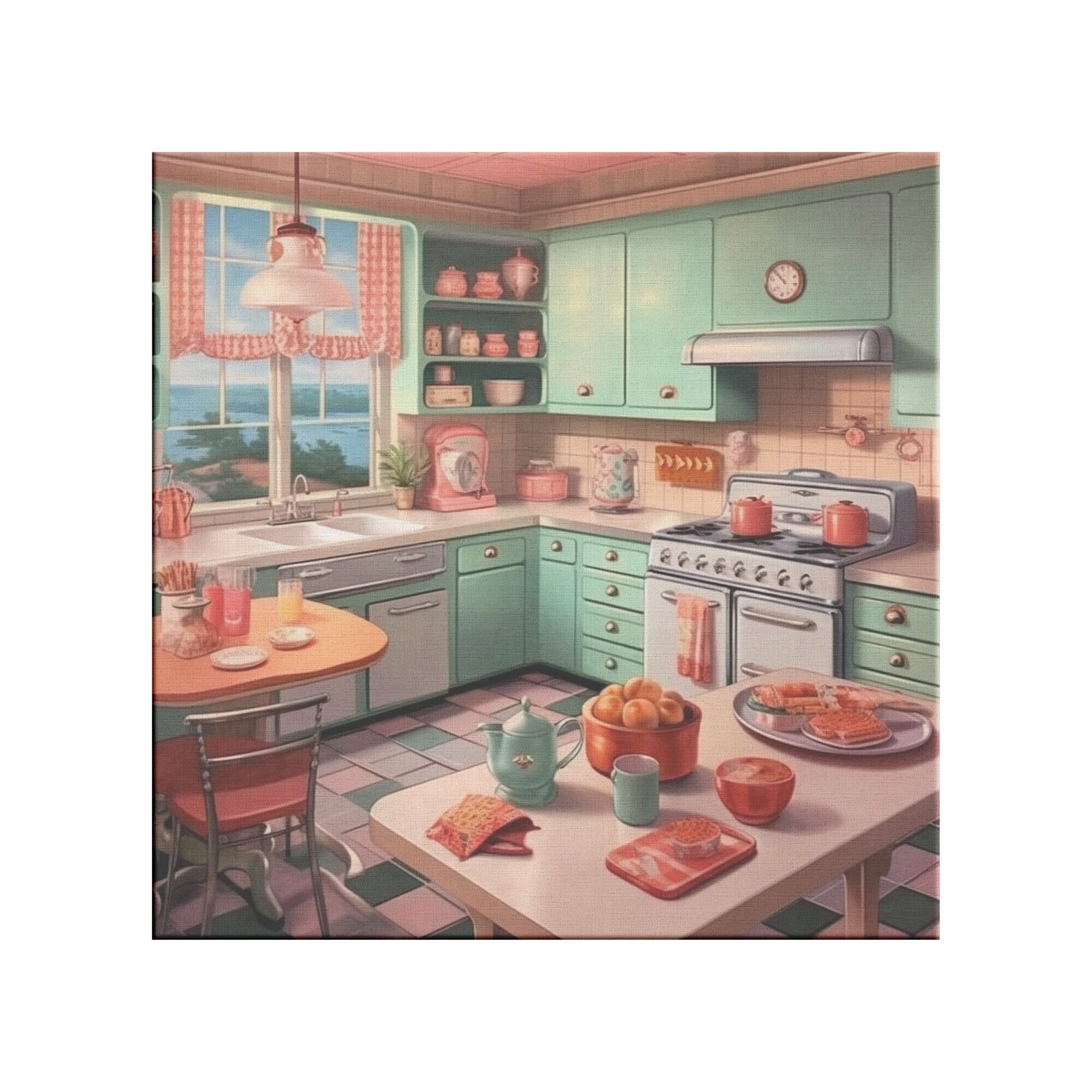 Vintage 1950's Kitchen Canvas Print | Unique AI Artwork | Baking and ...