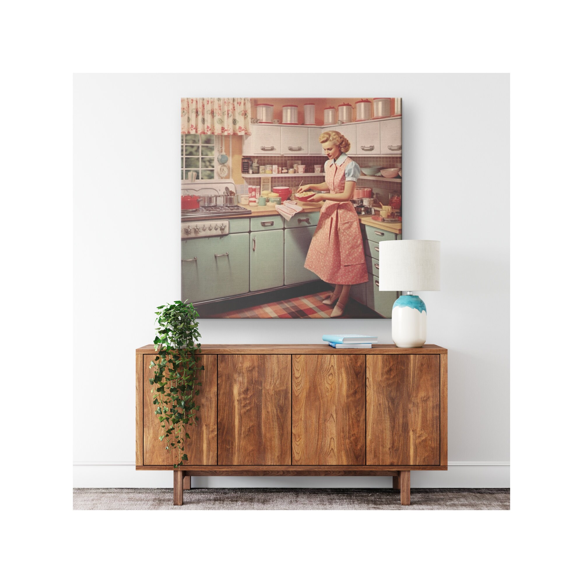 Vintage 1950's Kitchen Canvas Print Decor | Unique AI Artwork | Baking ...