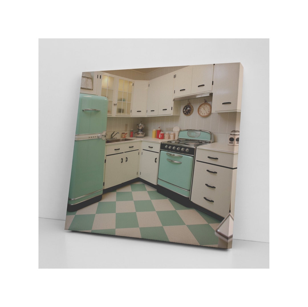Vintage 1950's Kitchen Canvas Print Decor | Unique AI Artwork | Baking ...