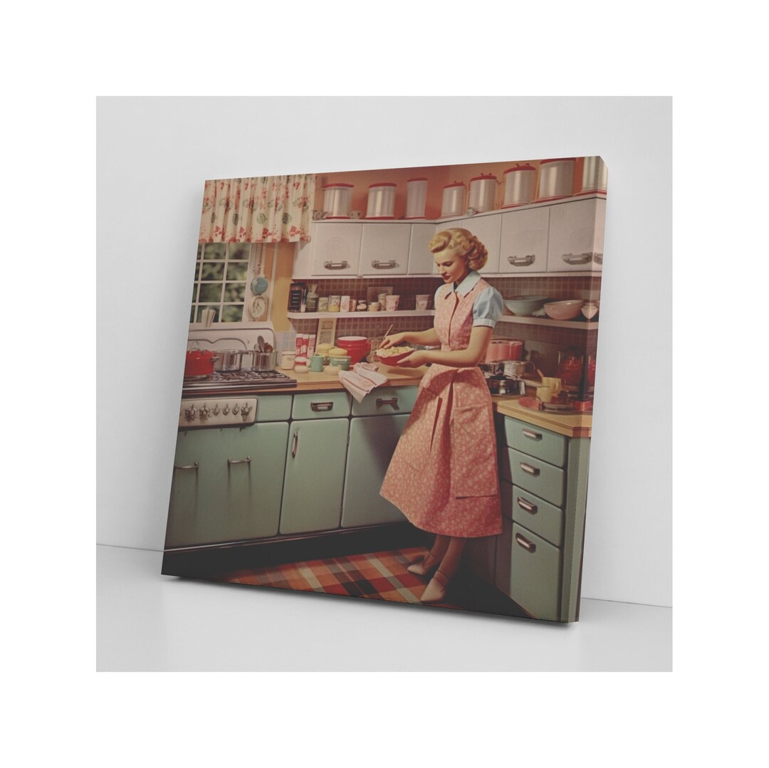 Vintage 1950's Kitchen Canvas Print Decor | Unique AI Artwork | Baking ...