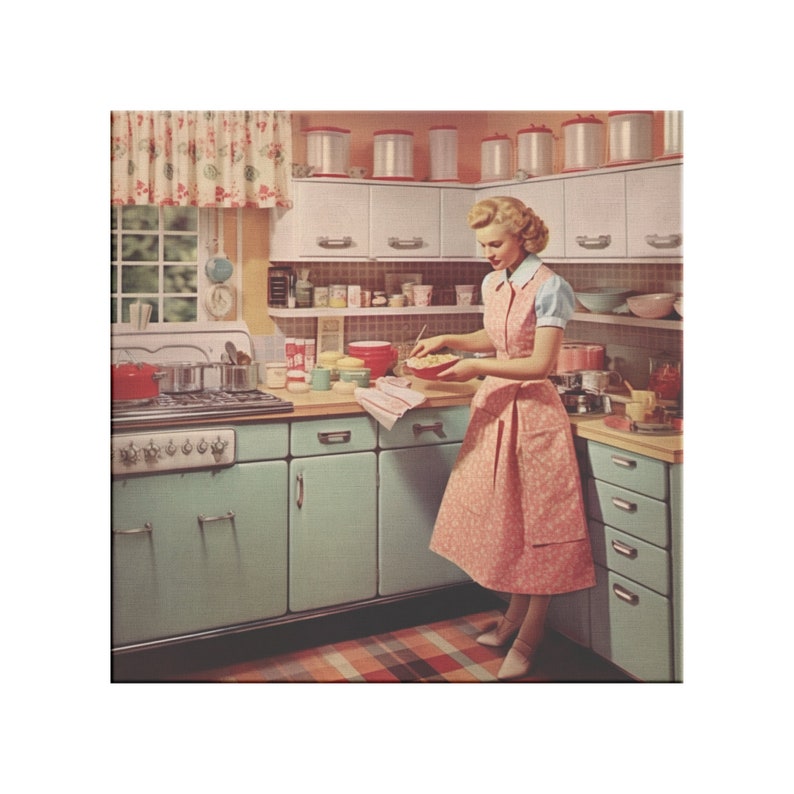 Vintage 1950's Kitchen Canvas Print Decor | Unique AI Artwork | Baking ...