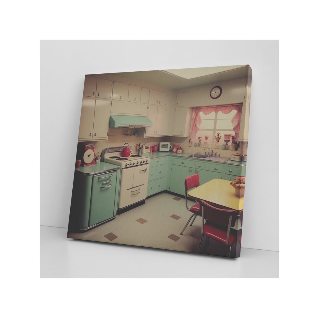 Vintage 1950's Kitchen Canvas Print Decor | Unique AI Artwork | Baking ...