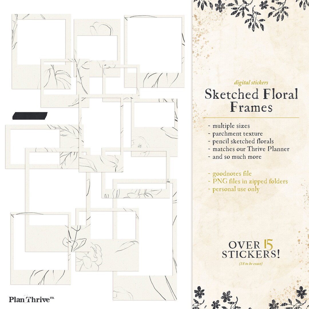 Instax Frames Digital Stickers for iPad | Floral Frame Set | Goodnotes ...