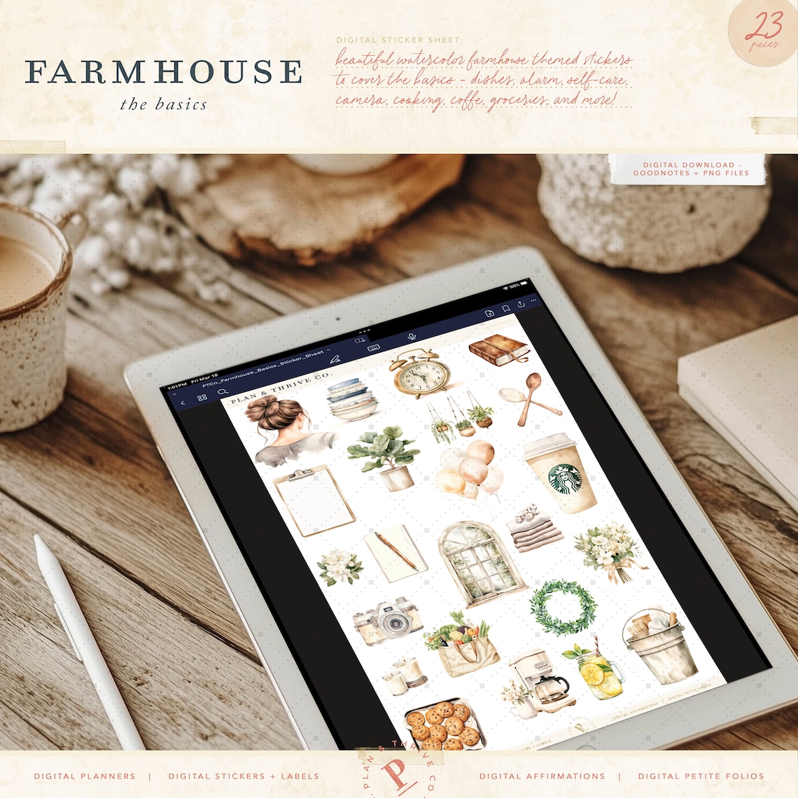 Dreamy Farmhouse Basics Digital Sticker Sheet for Digital Planning ...