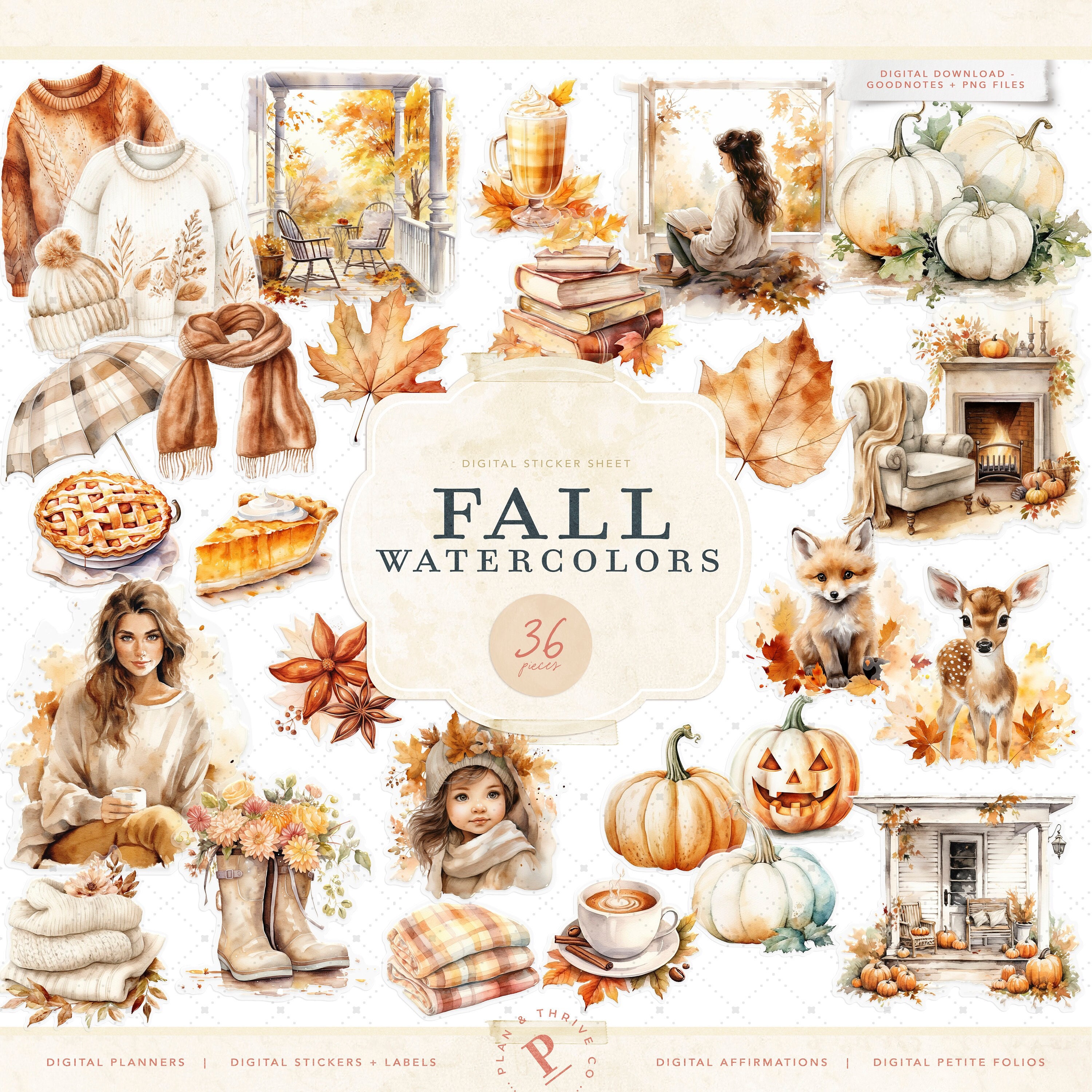 Fall Aesthetics Watercolors Digital Stickers for iPad | Fall Vibe ...
