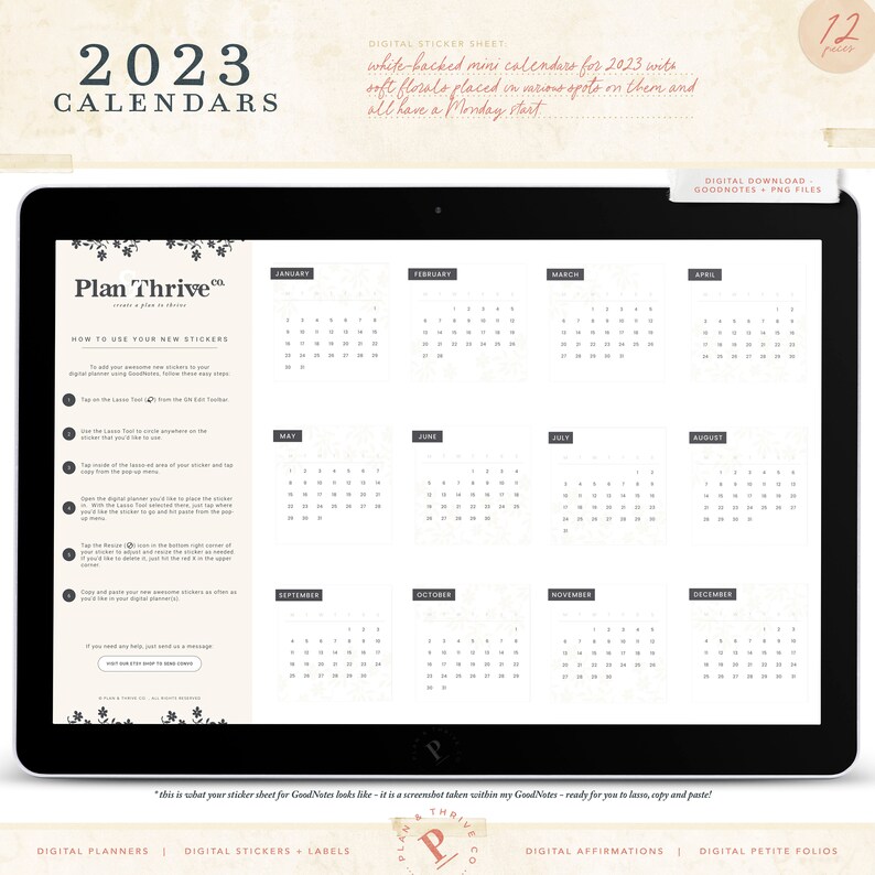 Calendar Digital Stickers for iPad | Mini Calendar Set | Goodnotes ...