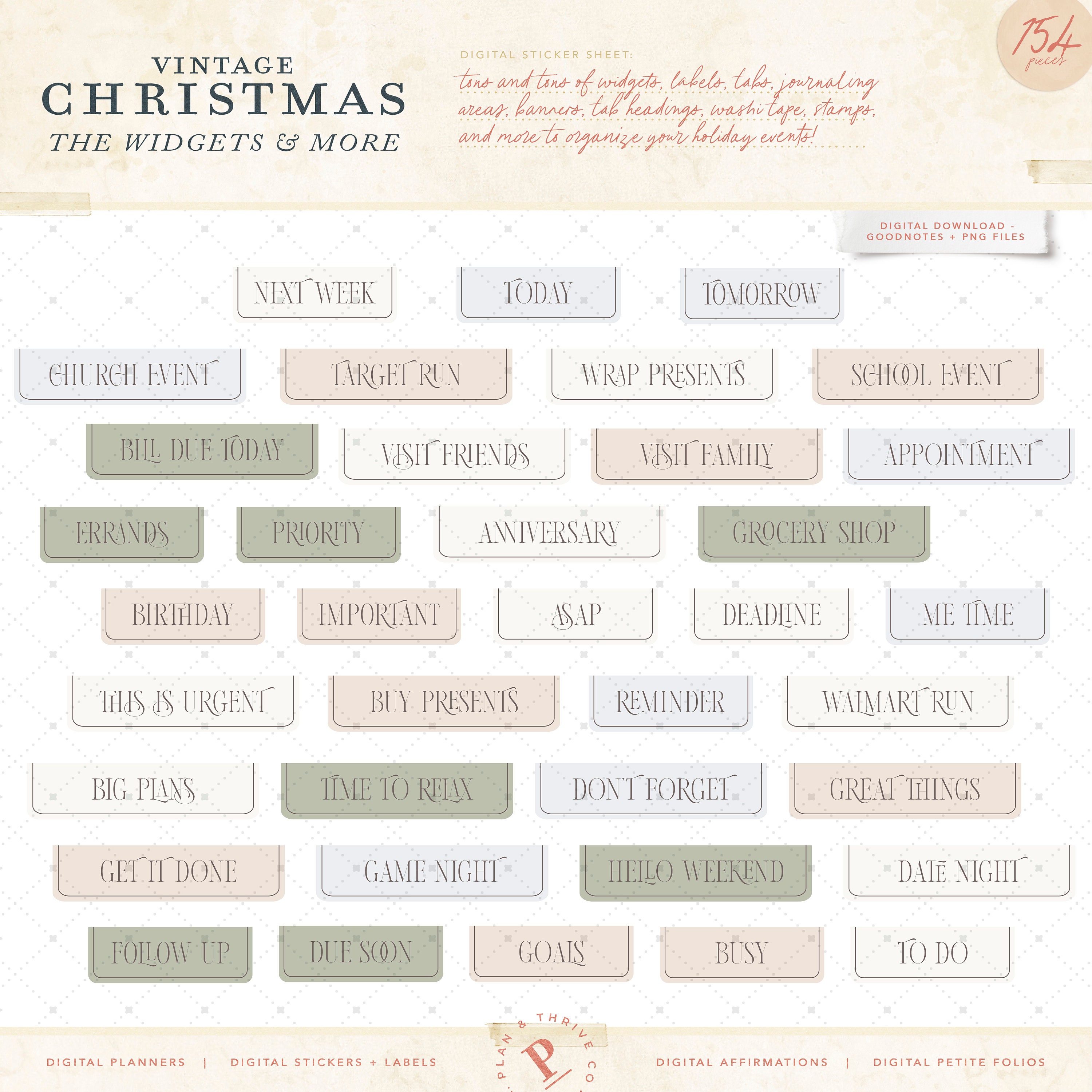 Vintage Christmas Widgets & Digital Sticker Sheet Mega Pack for Festive ...