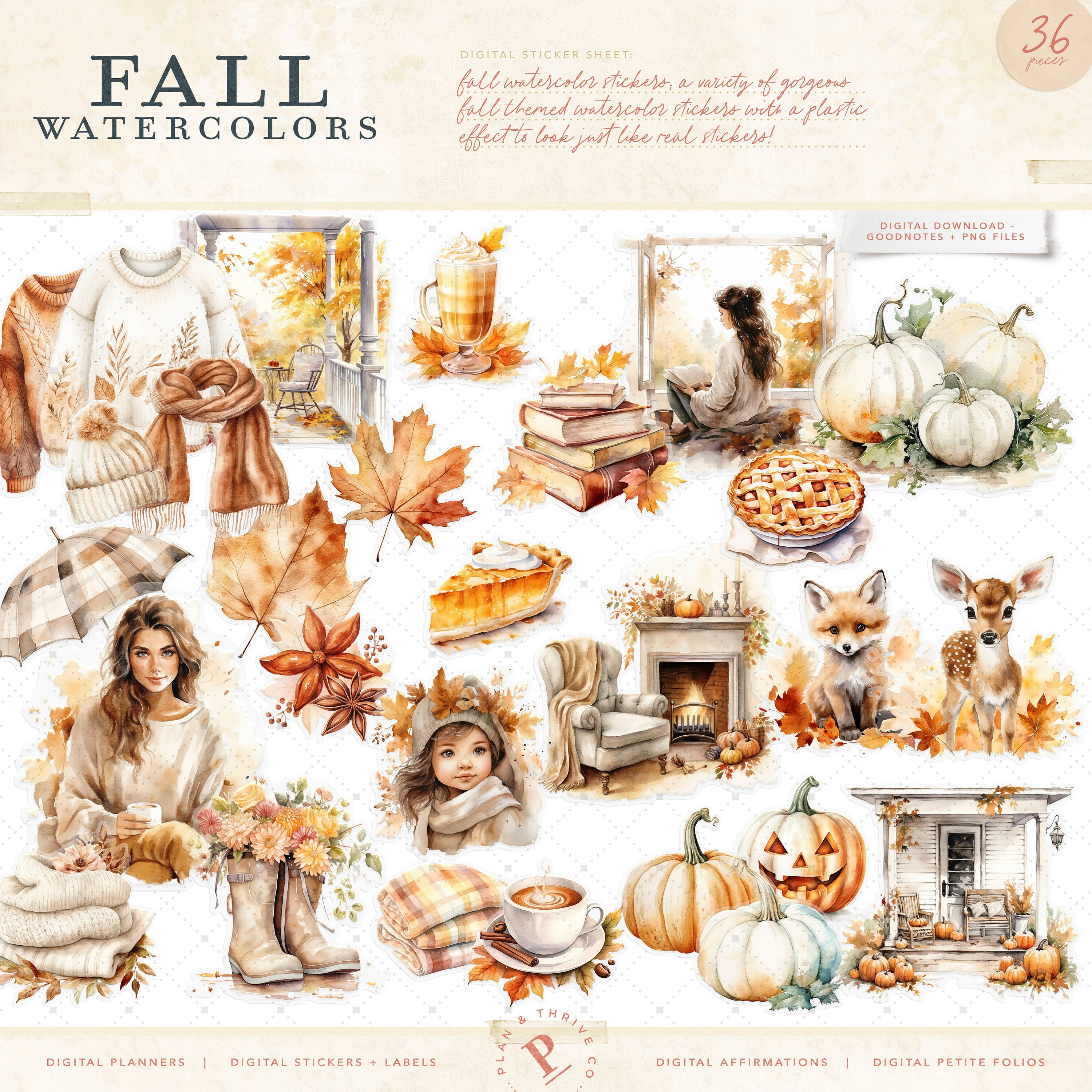 Fall Aesthetics Watercolors Digital Stickers for iPad | Fall Vibe ...