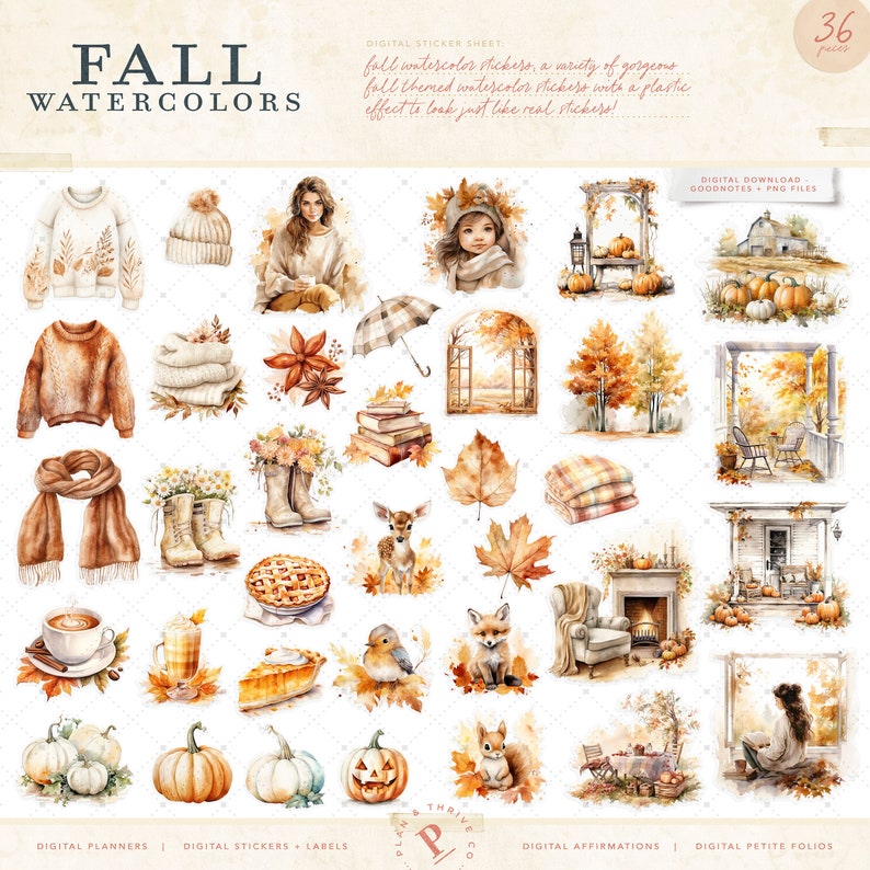 Fall Aesthetics Watercolors Digital Stickers for iPad | Fall Vibe ...