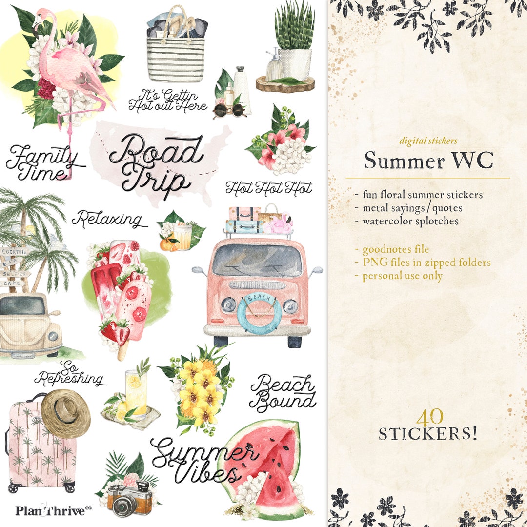 Summer Watercolors Digital Stickers for iPad | Summer Vibes Set ...