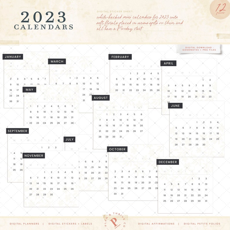 Calendar Digital Stickers for iPad | Mini Calendar Set | Goodnotes ...