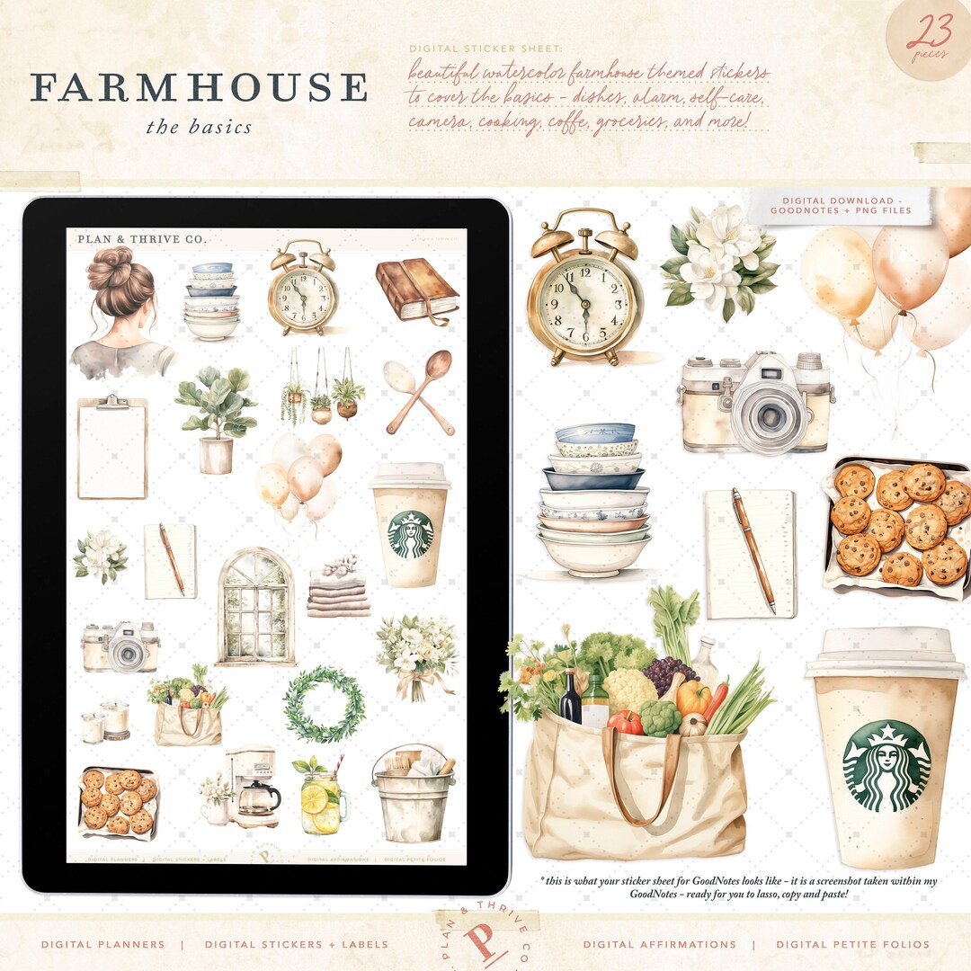 Dreamy Farmhouse Basics Digital Sticker Sheet for Digital Planning ...