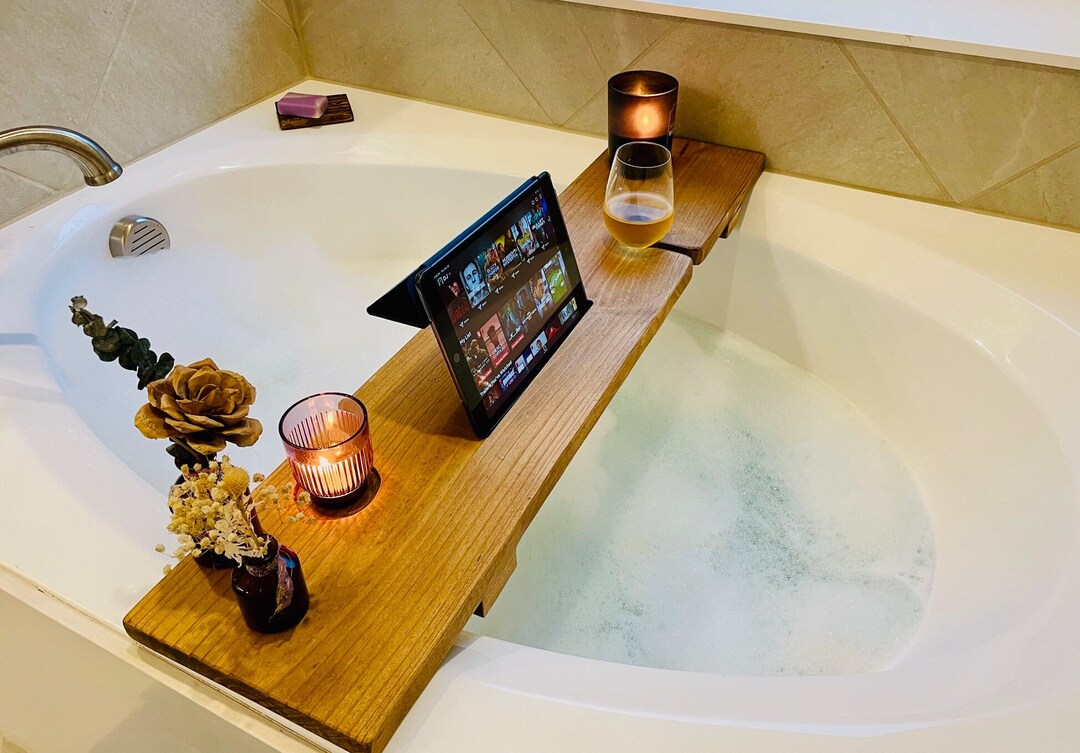 Bath Tub Tray, Custom Bath Caddy, Bath Caddy W/ Wine Glass Holder ...