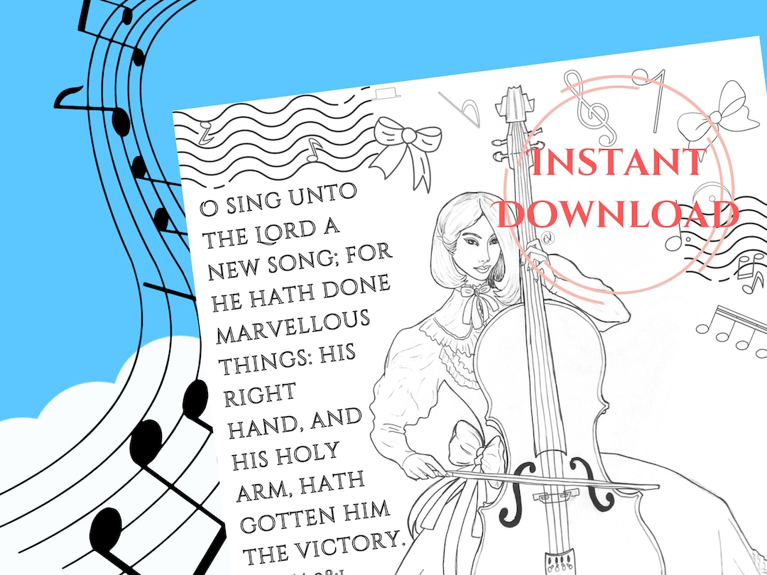 Psalm of the Cello • Bible Verse • Music • Line Drawing • Coloring Page ...