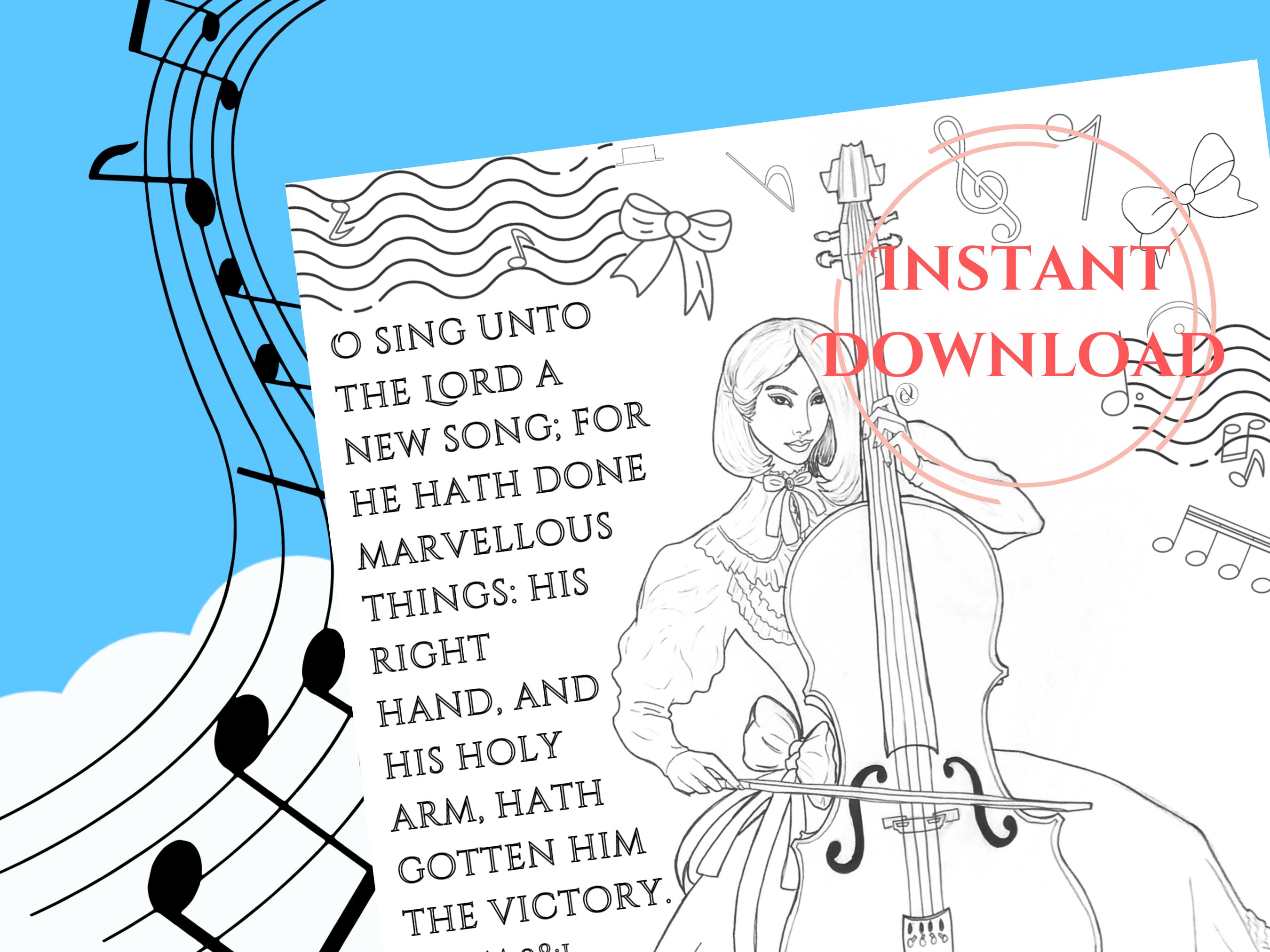 Psalm of the Cello • Bible Verse • Music • Line Drawing • Coloring Page ...