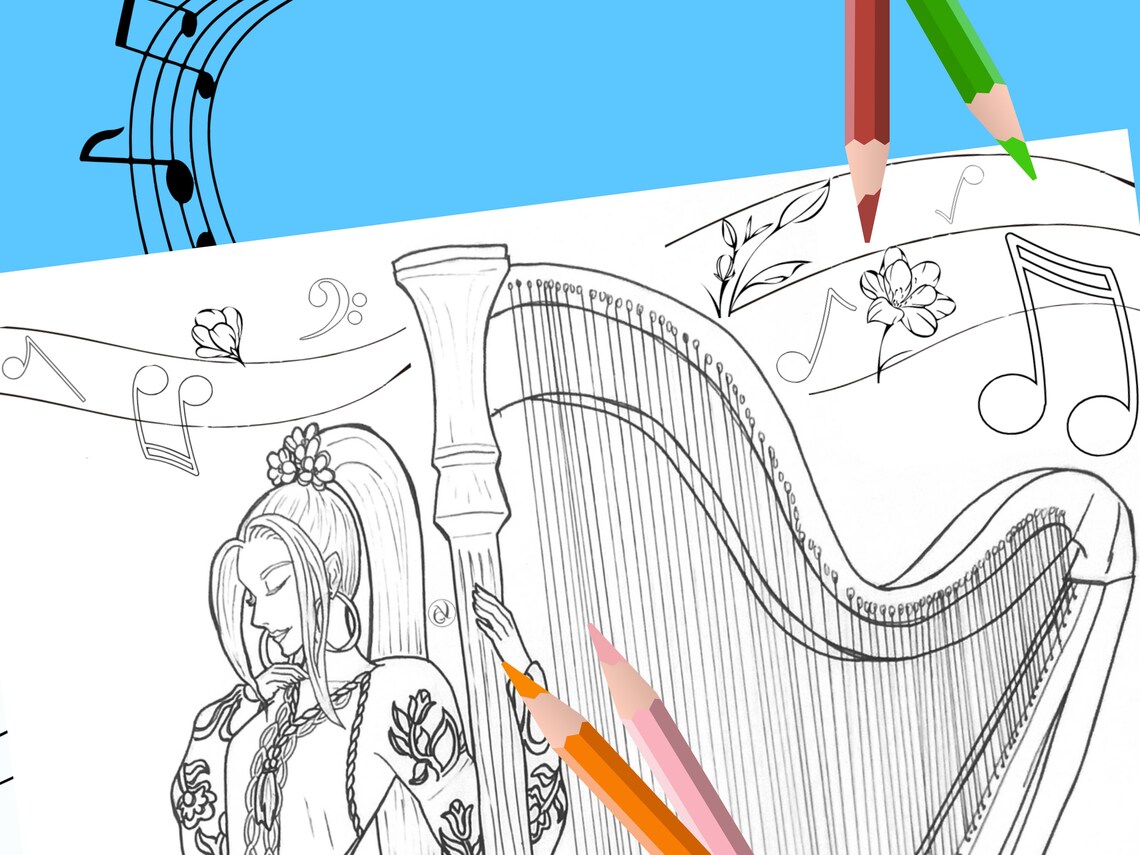 Psalm of the Harp • Bible Verse • Music • Line Drawing • Coloring Page ...