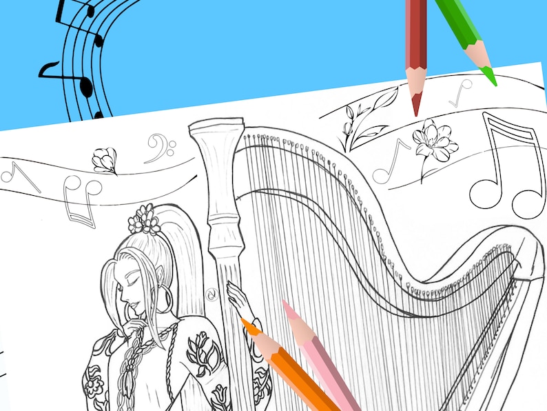 Psalm of the Harp • Bible Verse • Music • Line Drawing • Coloring Page ...