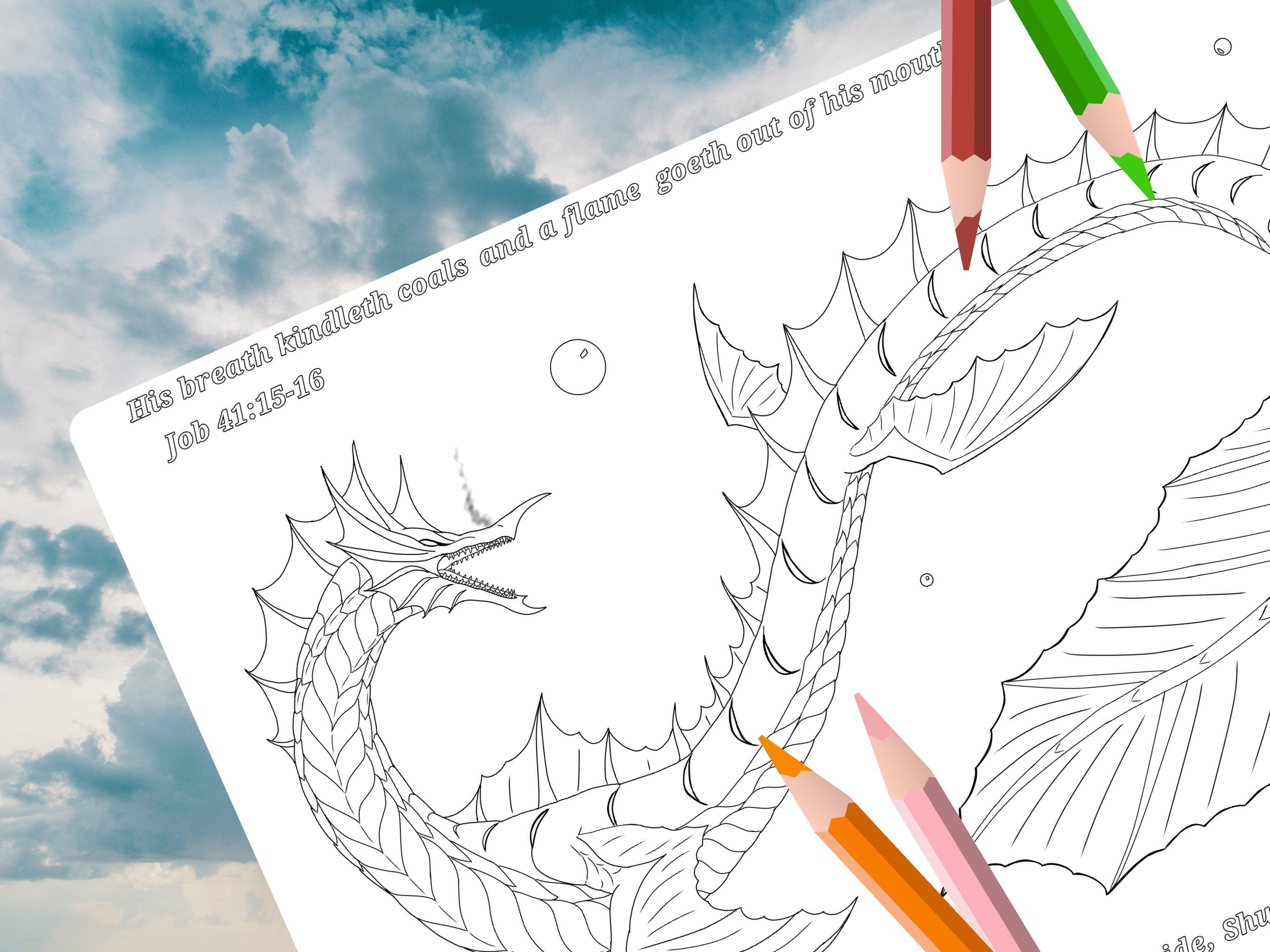Leviathan Mythical Creature • Bible Coloring • Line Drawing • Coloring ...