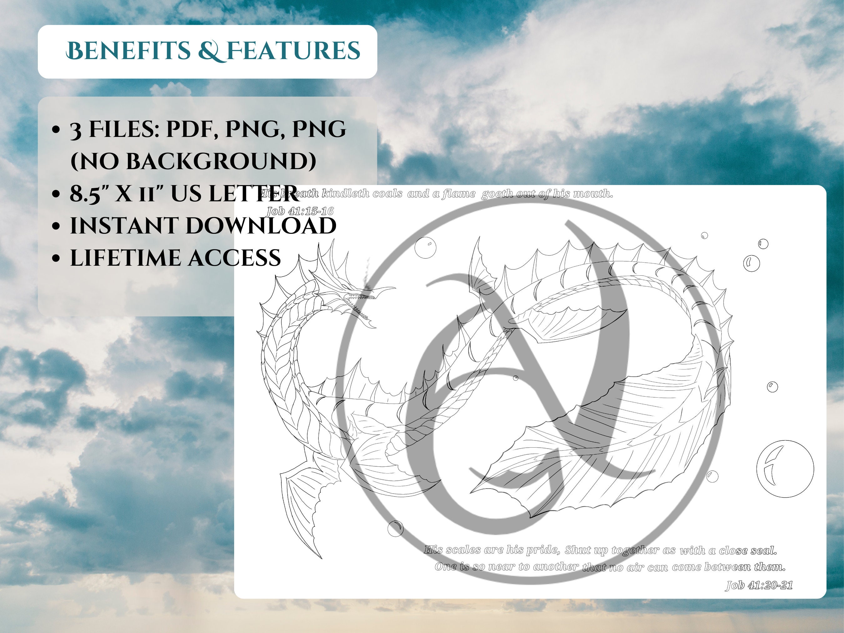 Leviathan Mythical Creature • Bible Coloring • Line Drawing • Coloring ...