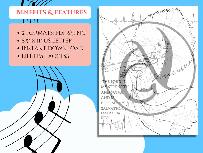 Psalm of the Violin • Bible Verse • Music • Line Drawing • Coloring ...