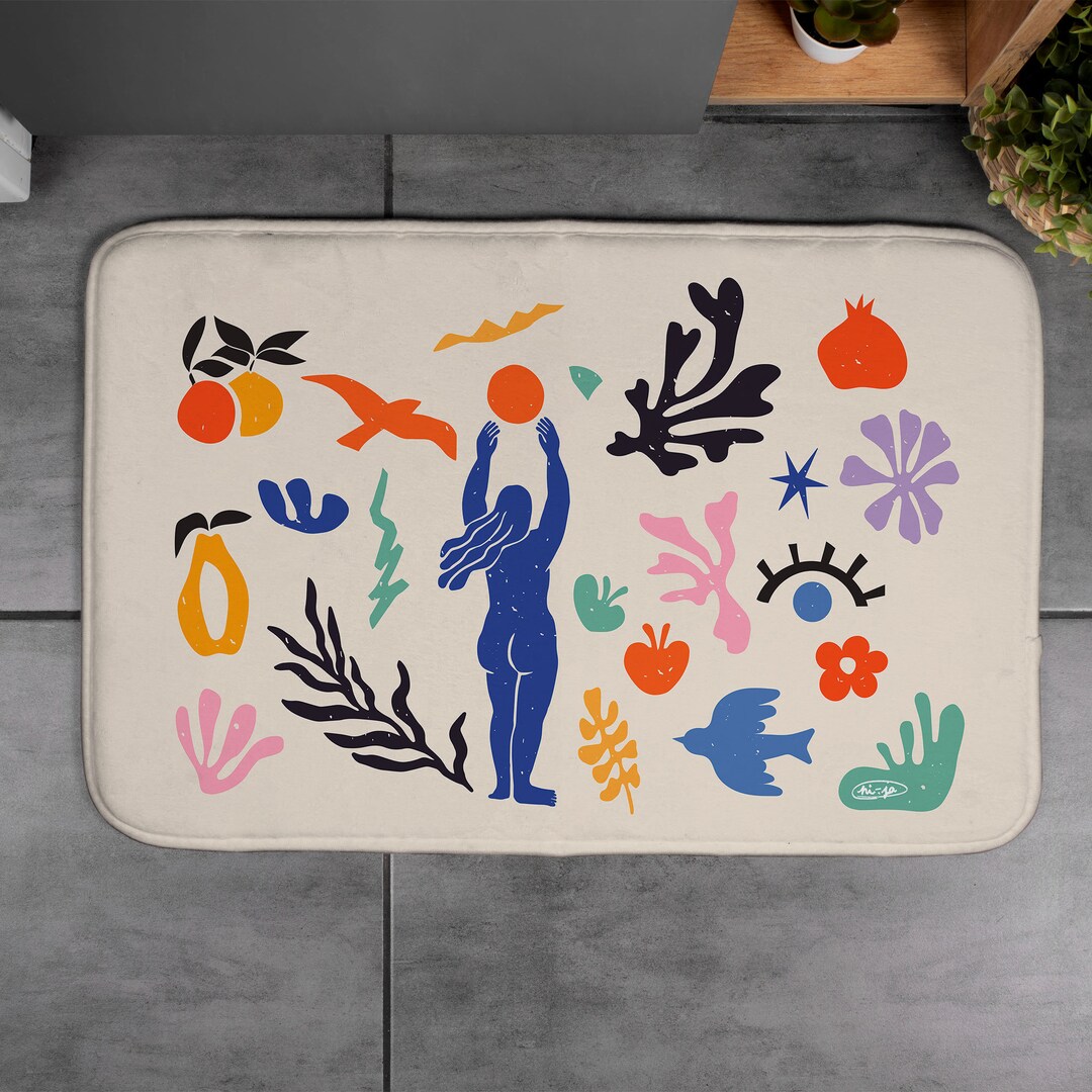 Beautiful Bath Mat, Stylish, Flowers, Art, Colorful Bath Mat, Non-slip ...
