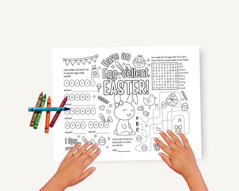 Easter Coloring Place Mat, Printable Activity for Kids, Fun Craft ...
