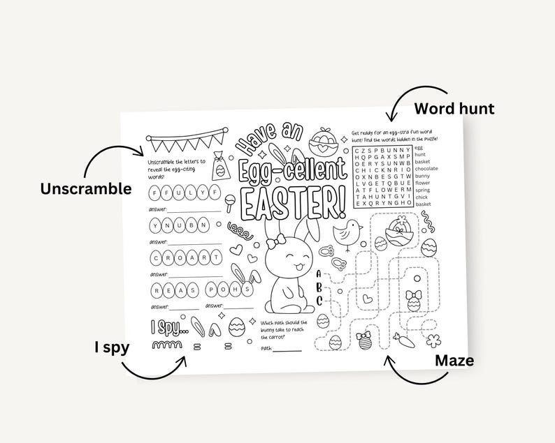 Easter Coloring Place Mat, Printable Activity for Kids, Fun Craft ...