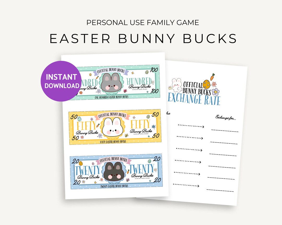 Bunny Bucks Printable Easter Play Money, Kids Reward Coupons, Egg Hunt ...