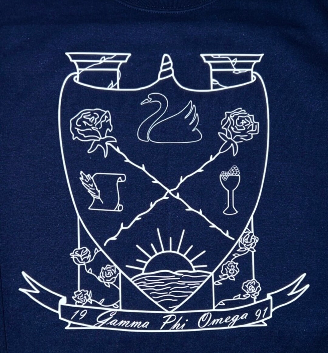 Gamma Phi Omega Navy Crest Shirt, Gamma Phi Omega Crest Navy Pull Over ...