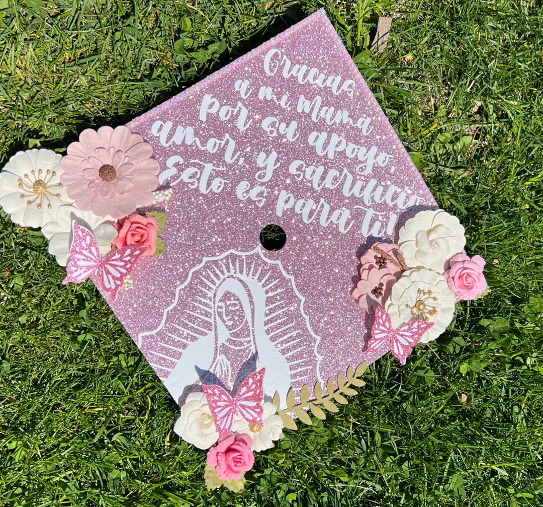 Virgin Mary Pink Glitter Graduation Cap Topper, Spanish Cap Topper ...
