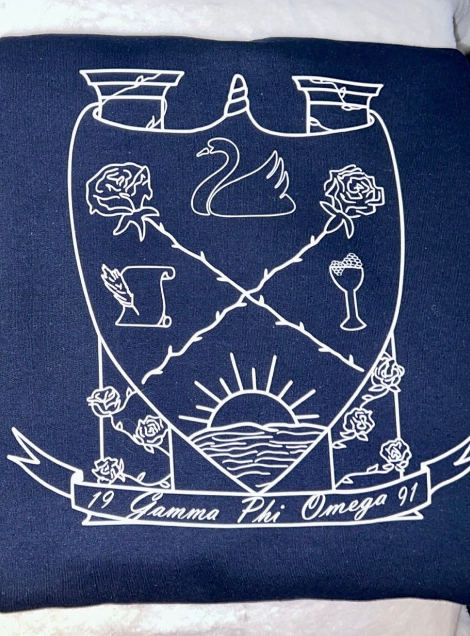 Gamma Phi Omega Navy Crest Shirt, Gamma Phi Omega Crest Navy Pull Over ...