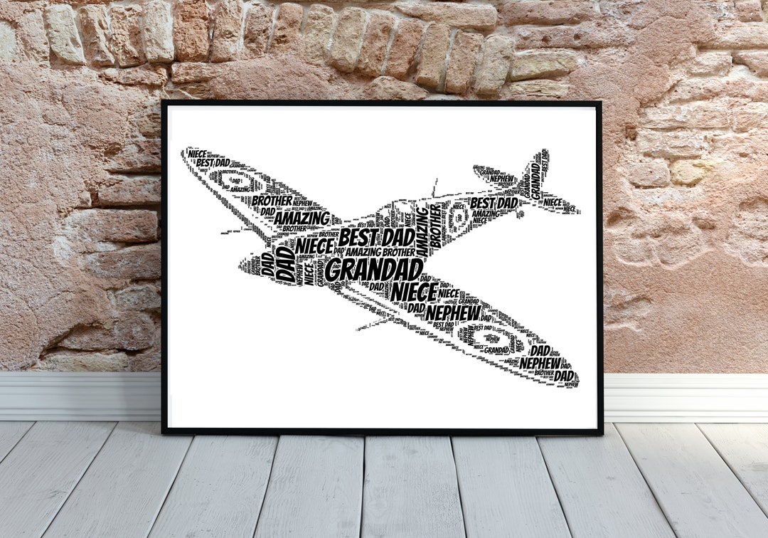 Personalised WW2 Spitfire Plane Silhouette Custom Word Art Word Cloud ...