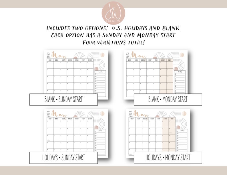 Calendar Printable - 2023/2024 - Boho Geometric Design - Etsy