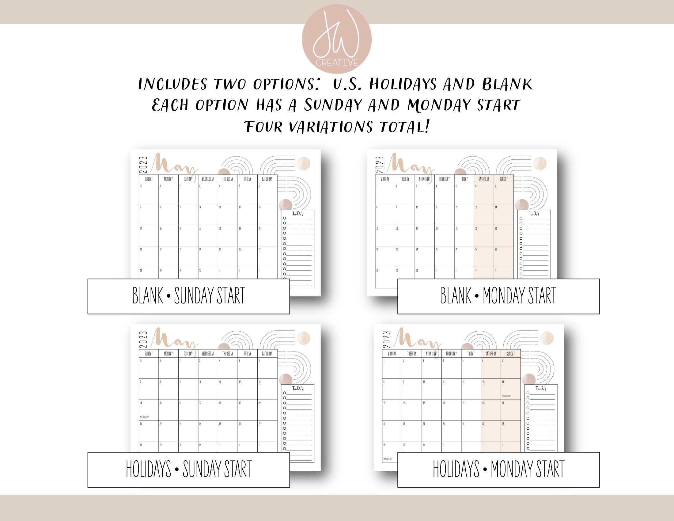 Calendar Printable - 2023/2024 - Boho Geometric Design - Etsy