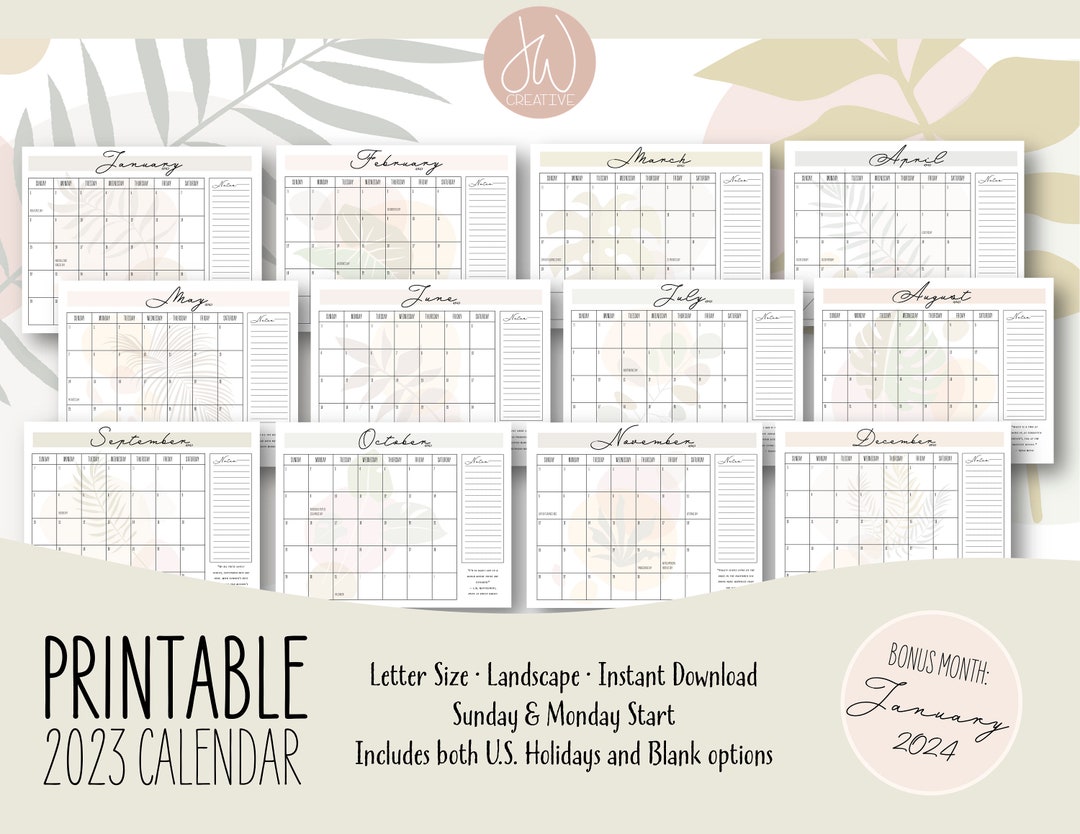 Calendar Printable - 2023 - Boho Floral Design - Etsy
