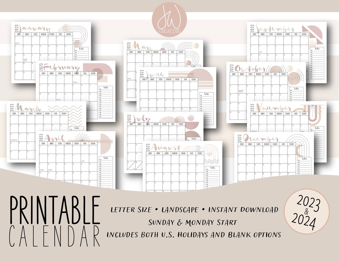 Calendar Printable - 2023/2024 - Boho Geometric Design - Etsy
