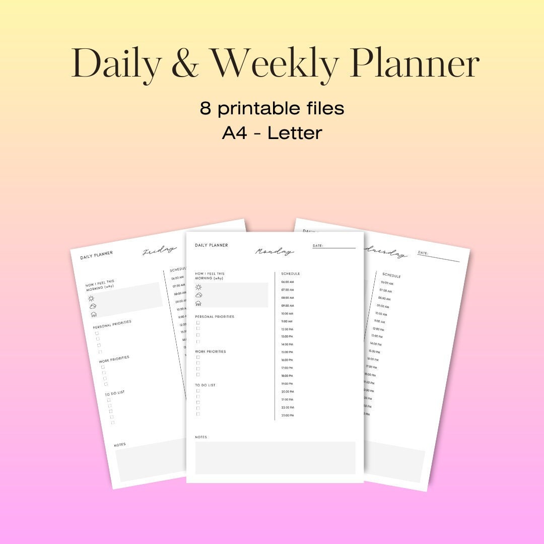 Daily & Weekly Printable Planner - Etsy